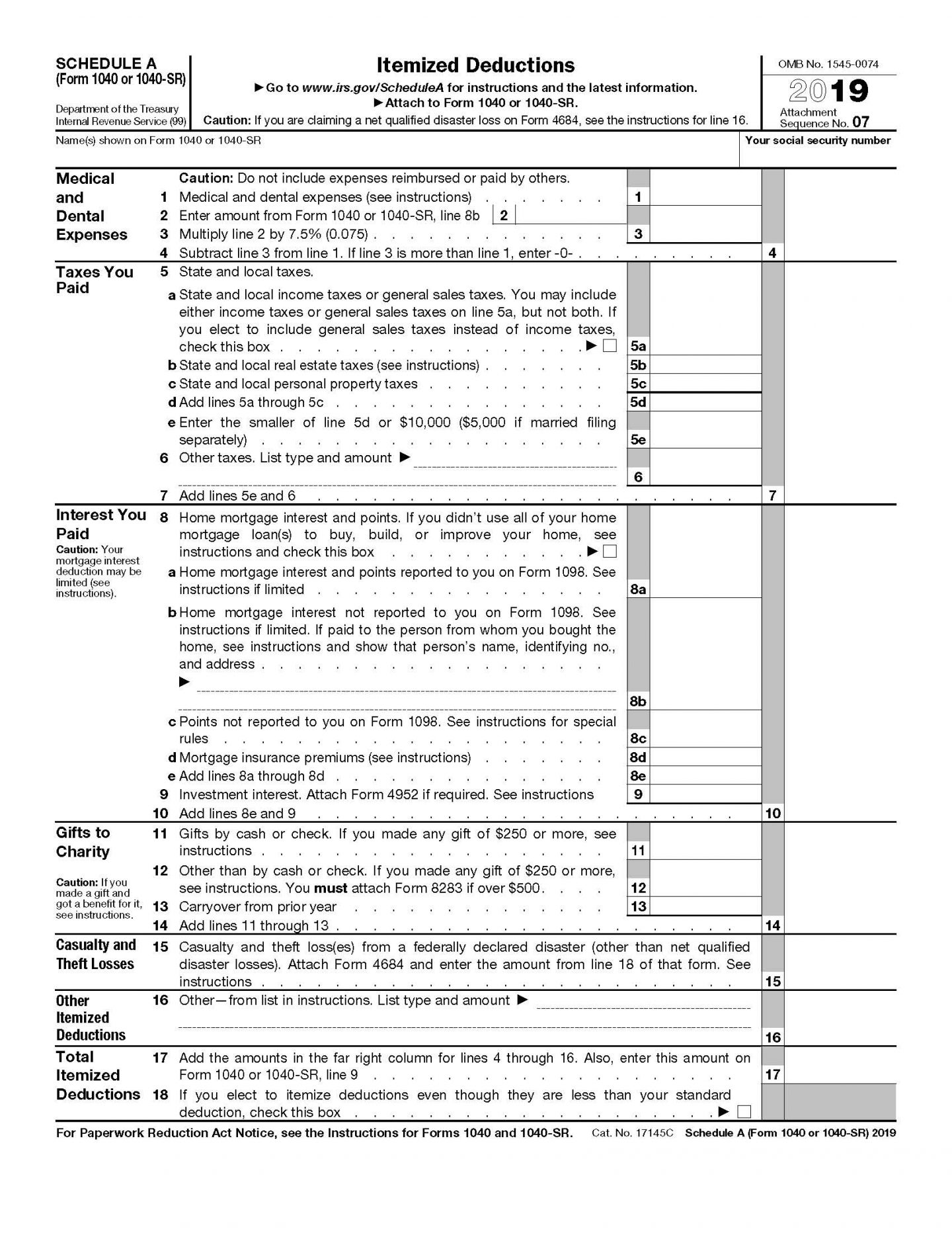 Printable Irs Form Schedule A